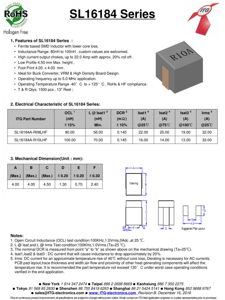 SL16184 series technical document page 1