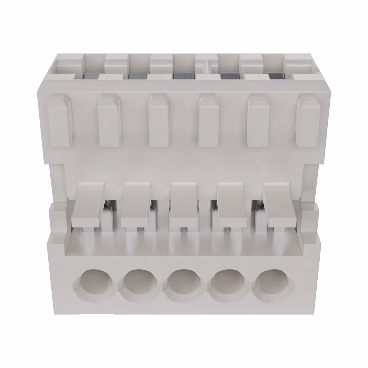 Appli-Mate RAST 2.5 IDT Housing, 2.50mm Pitch, Female, 5 Circuits, Beaded Terminal, All Position Keys, Slotted Endwalls, Polarizing Rib Between Circuits 3 & 4 for sale