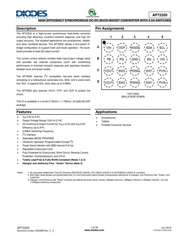 AP72200 datasheet page 1