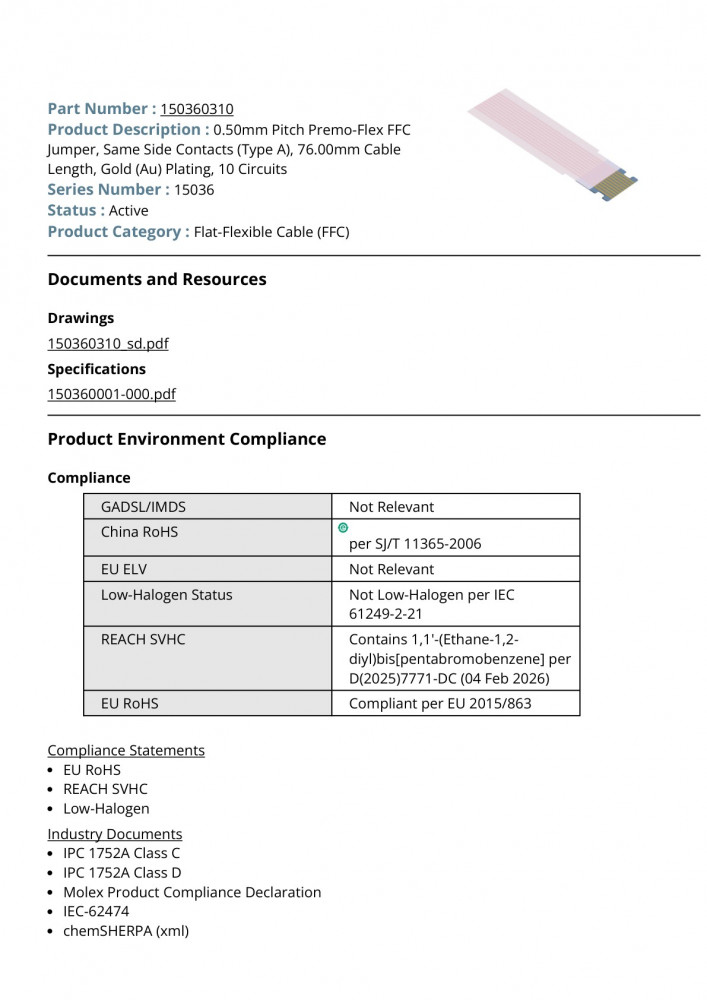 Molex 15036 family specification, page 1