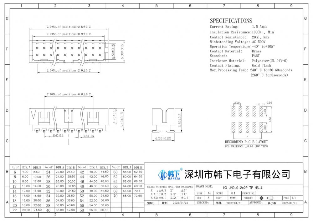 HX JN2.0-2x2P TP H6.4 technical drawing preview
