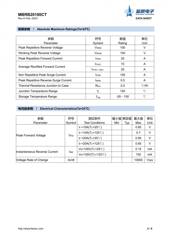 MBRB20100CT datasheet page 2