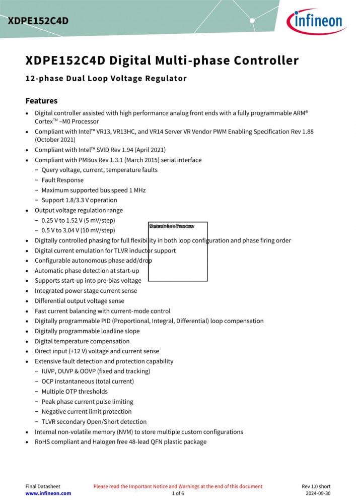 XDPE152C4D datasheet page 1