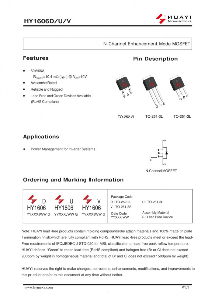 HY1606D datasheet page 1