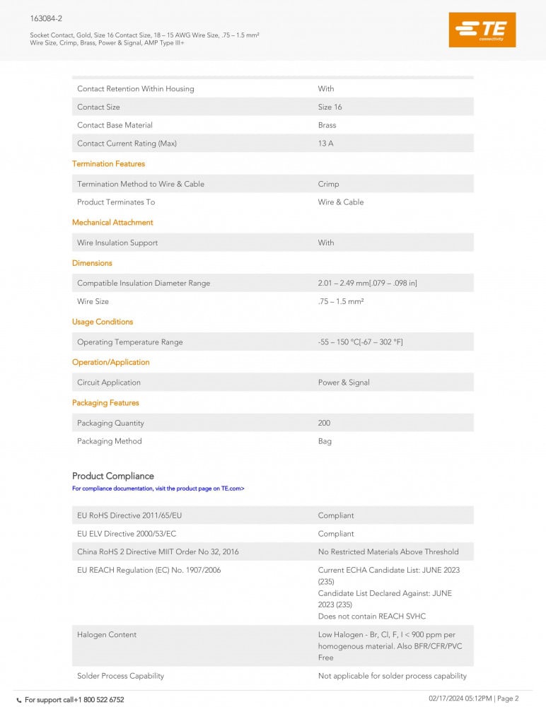 TE Connectivity 163084-2 technical document page 2