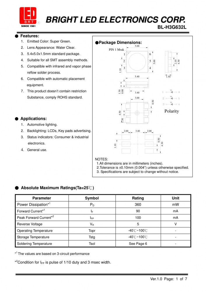 BL-H3G632L datasheet page 1