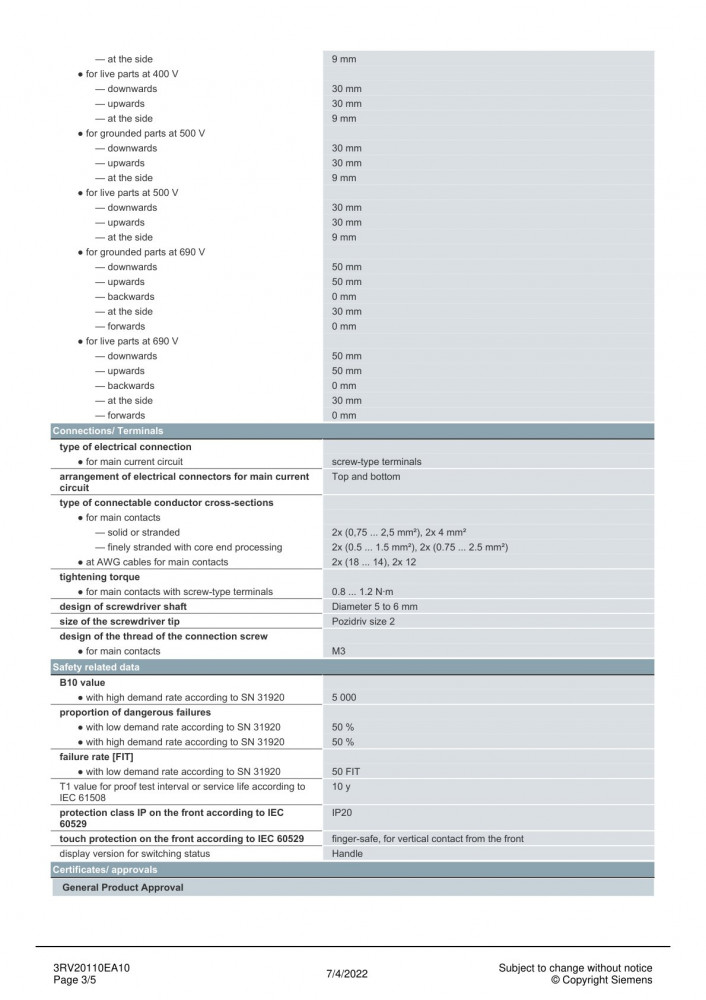 3RV20110EA10 datasheet page 3