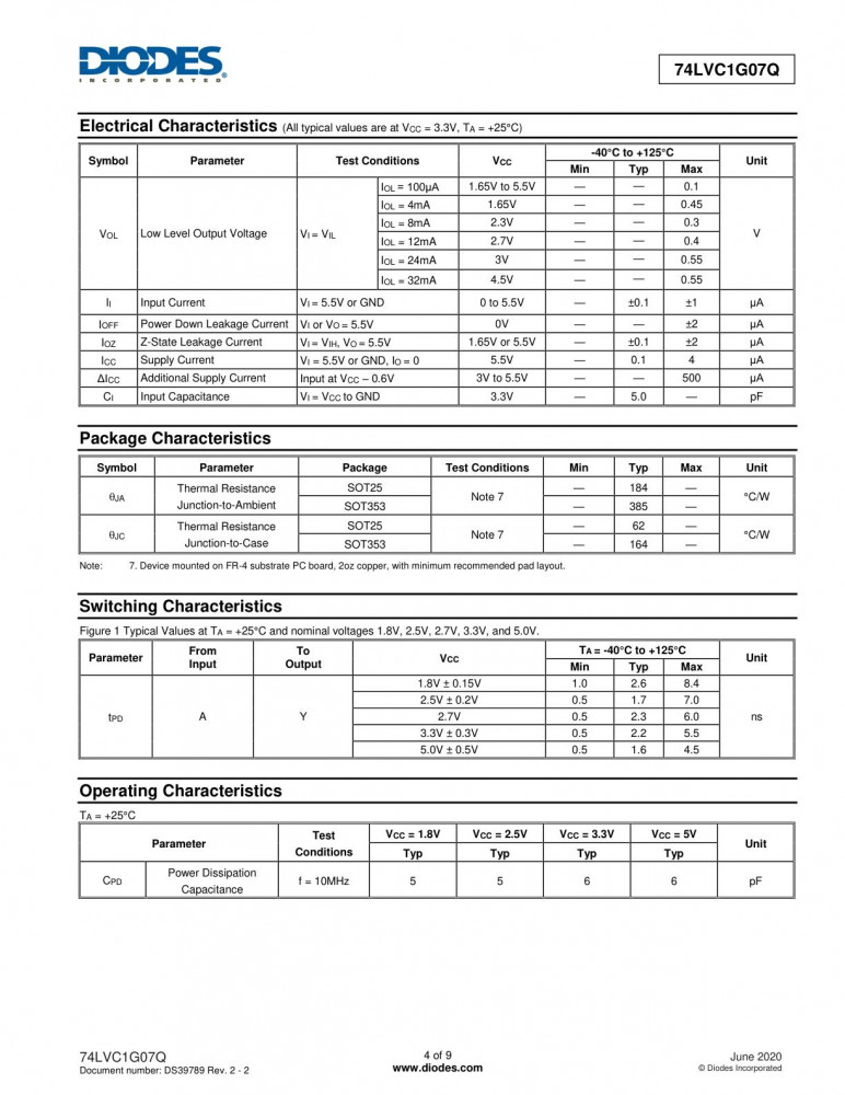 74LVC1G07QSE-7 datasheet page 4