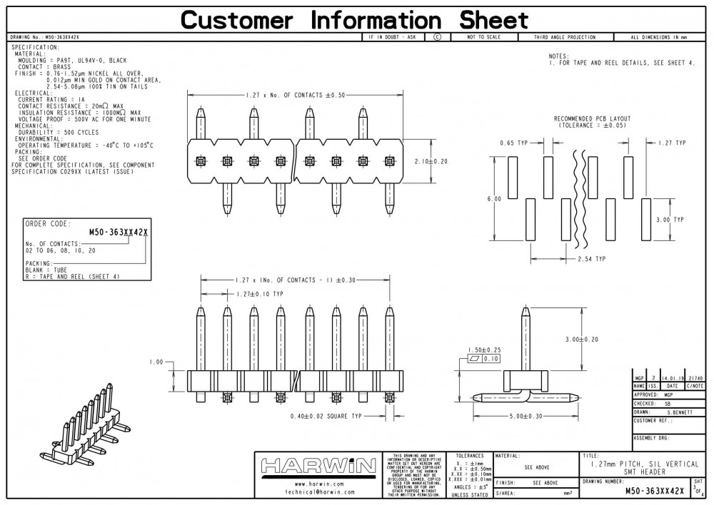 Harwin M50-3630242R technical drawing page 1