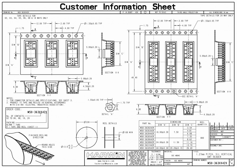 Harwin M50-3630242R technical drawing page 2