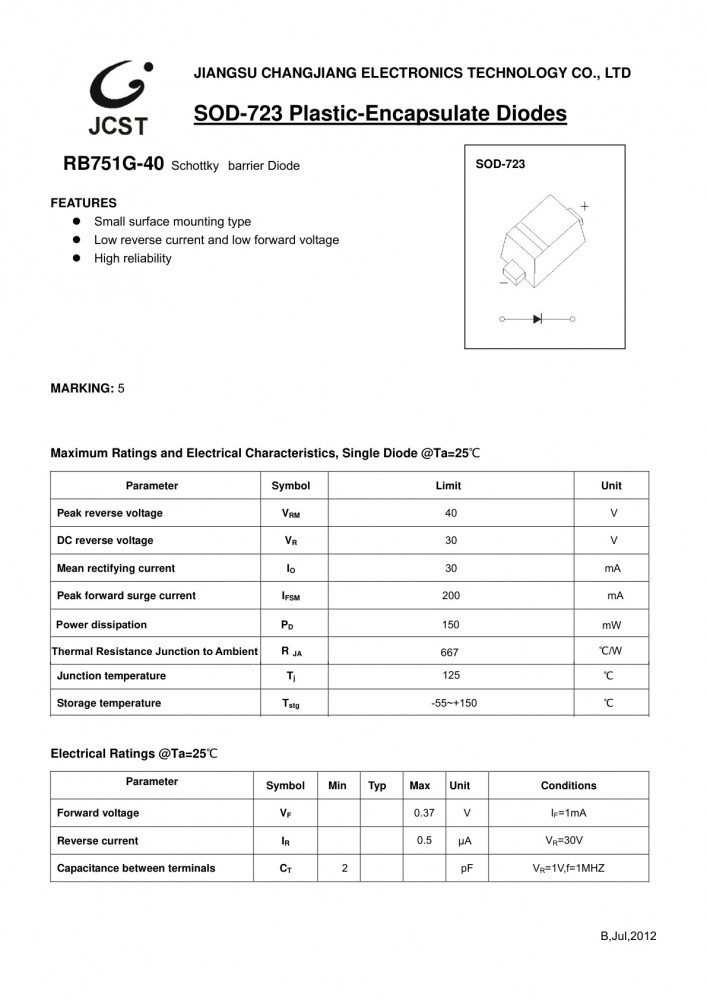 RB751G-40 technical document preview