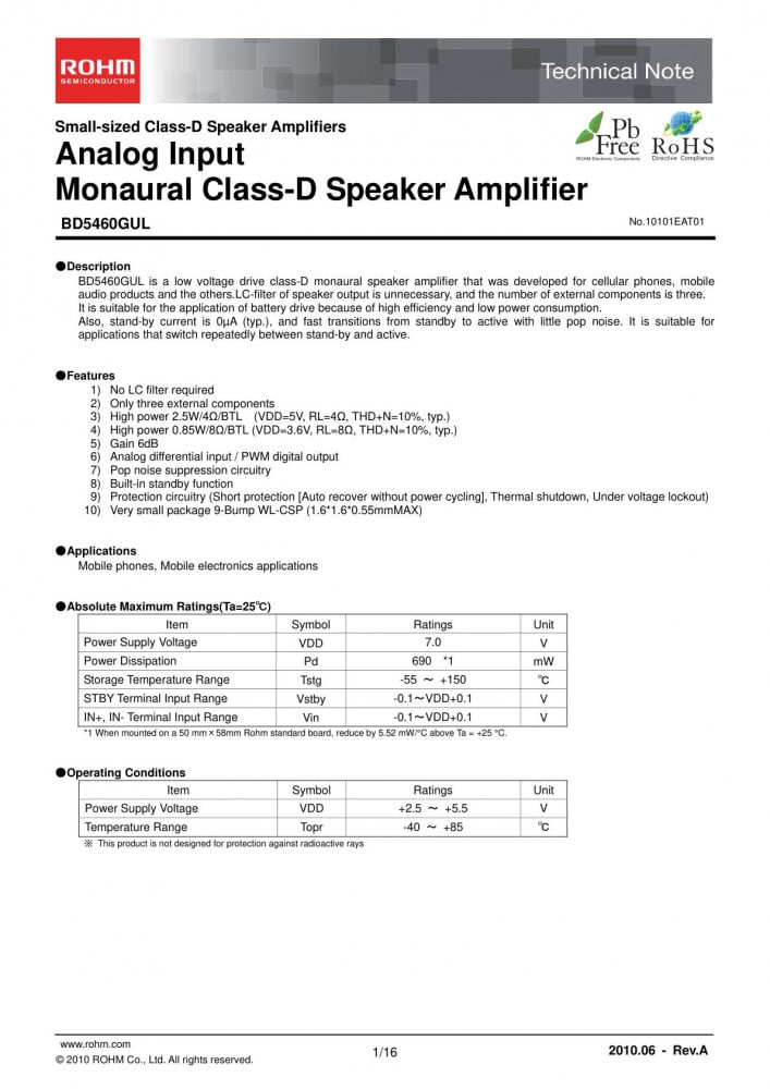 BD5460GUL-E2 datasheet page 1
