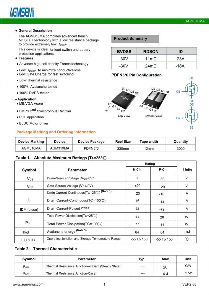 AGM310MA datasheet page 1
