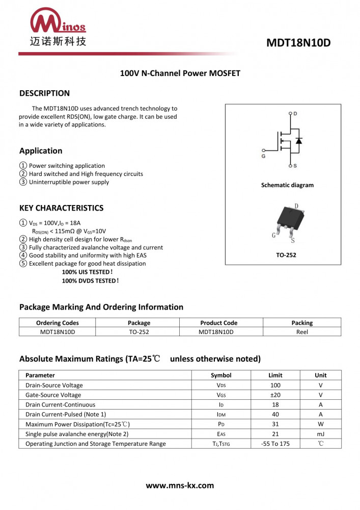 MDT18N10D datasheet page 1