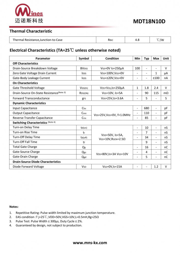MDT18N10D datasheet page 2