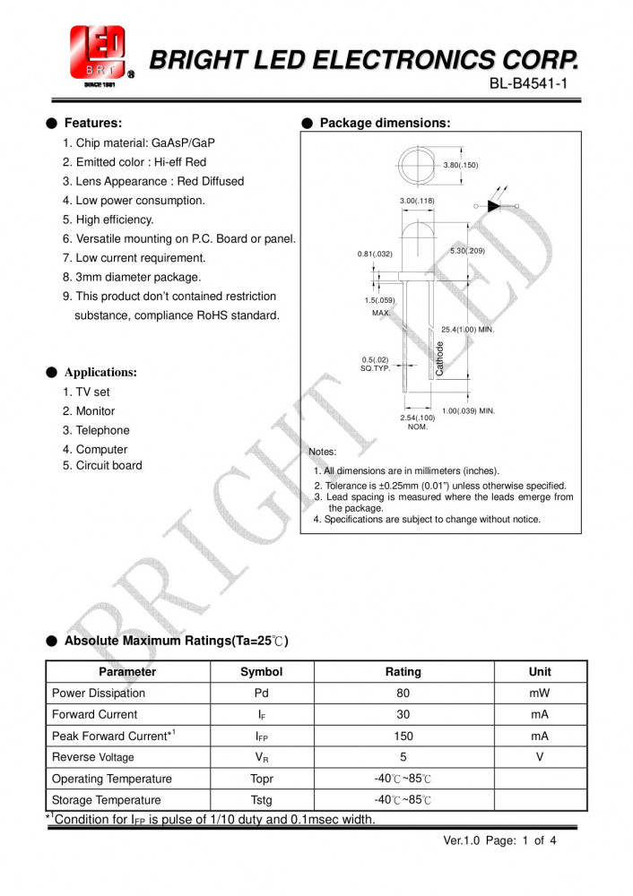 BL-B4541-1 technical document page 1