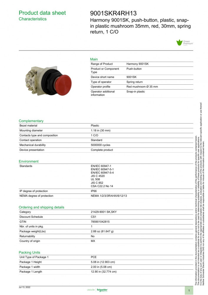 9001SKR4RH13 technical document page 1