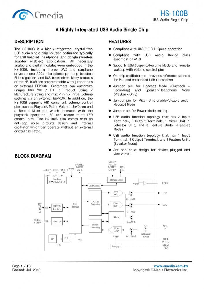 HS-100B datasheet page 1