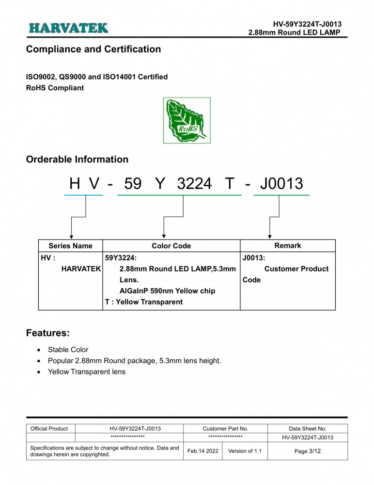 HV-59Y3224T-J0013 datasheet page 3