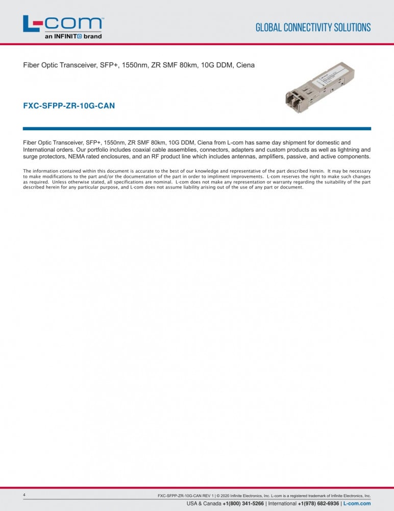 FXC-SFPP-ZR-10G-CAN technical document page 4