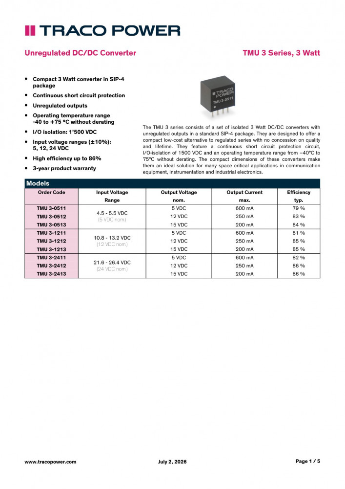 TMU 3 series technical document, page 1