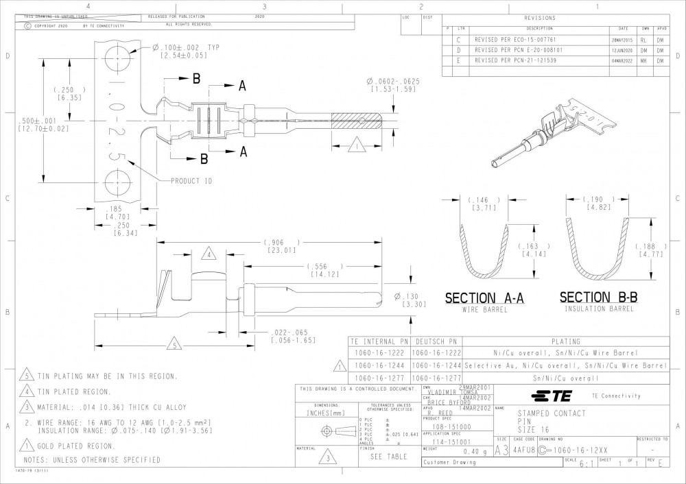 TE Connectivity 1060-16-1222 controlled drawing preview