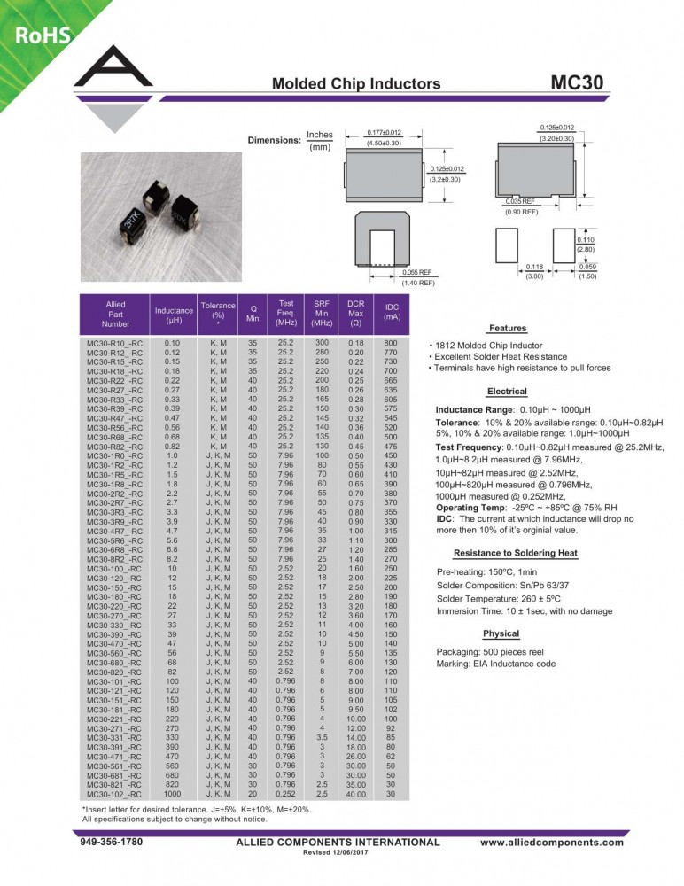 MC30 molded chip inductor product documentation
