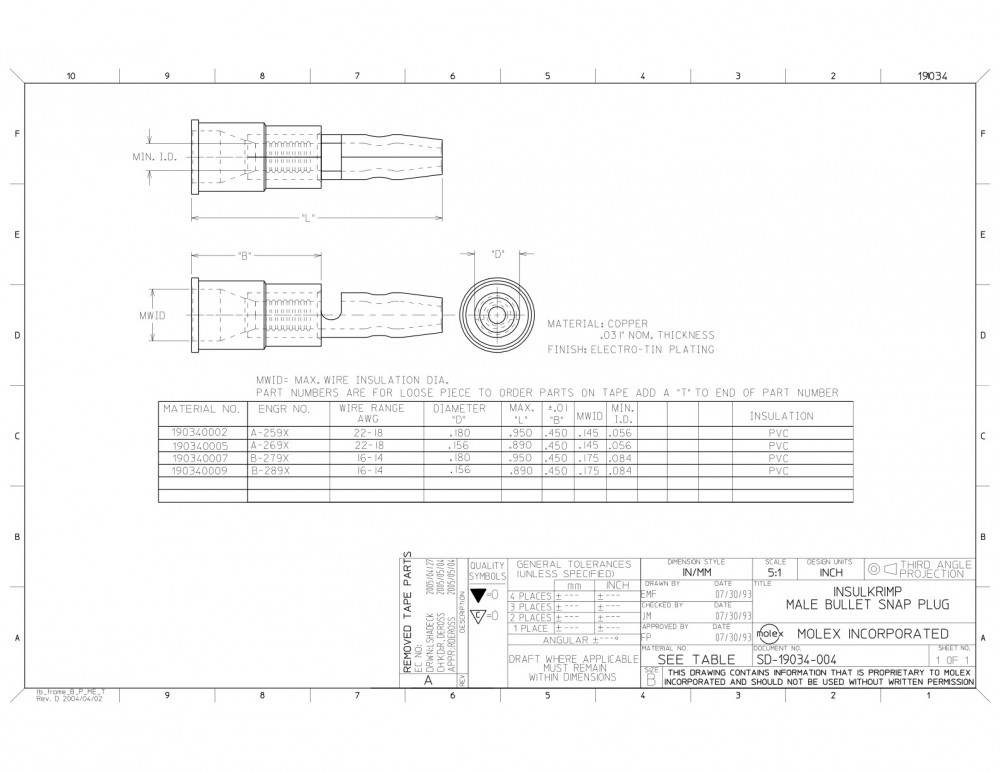 Technical drawing image for InsulKrimp male bullet snap plug