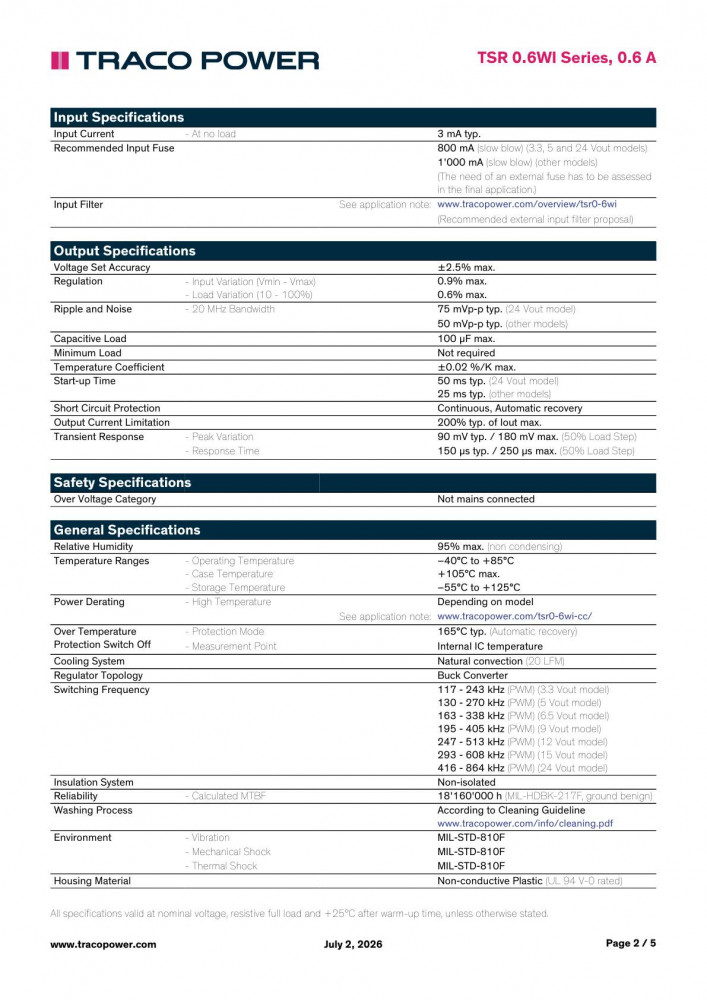 TSR 0.6WI technical document, page 2
