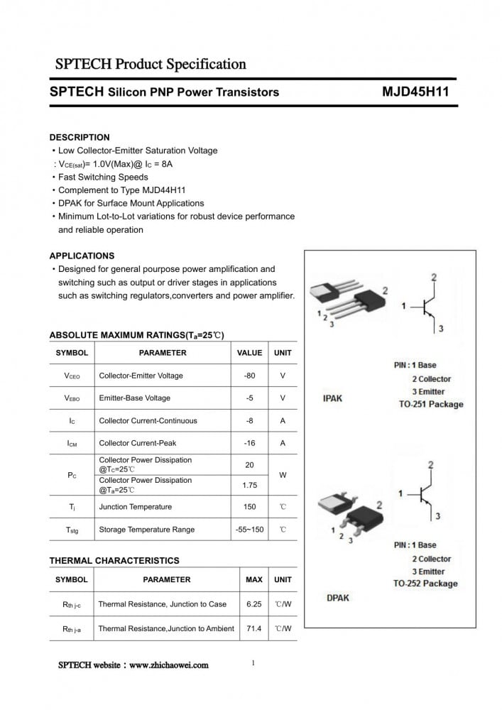 SPTECH MJD45H11 datasheet page 1