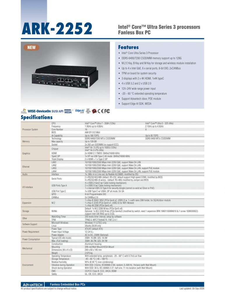 ARK-2252 product document page 1