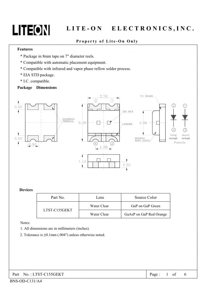 LTST-C155GEKT datasheet page 1