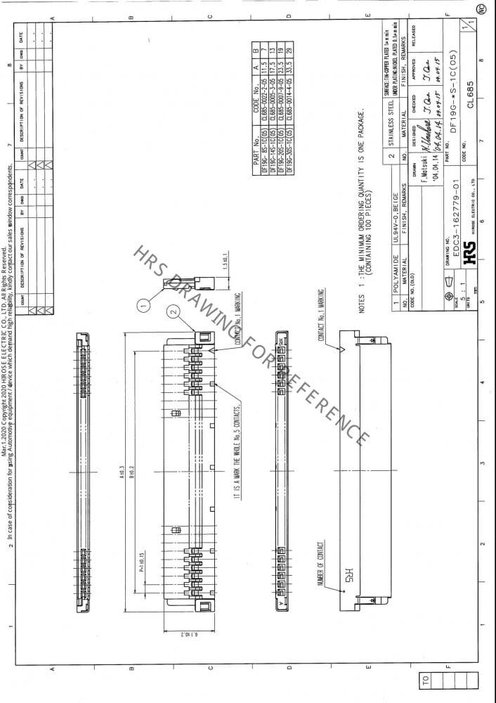 HRS DF19G series technical document page