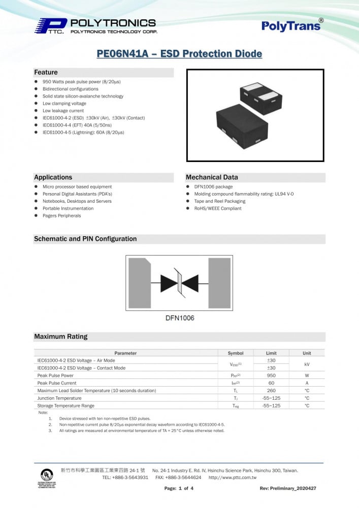 PE06N41A datasheet page 1