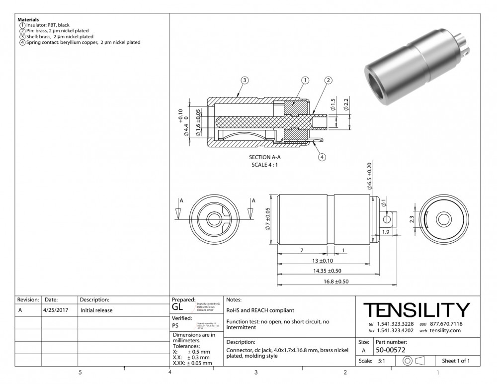 Tensility International 50-00572 DC jack product drawing