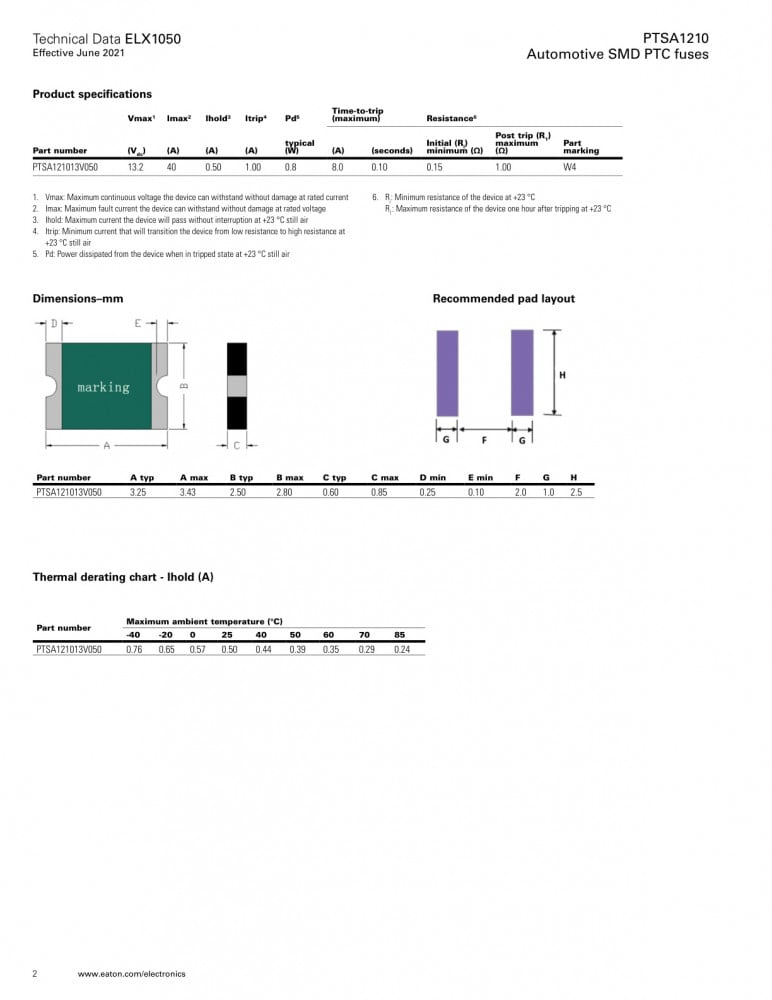 PTSA121013V050 datasheet page 2