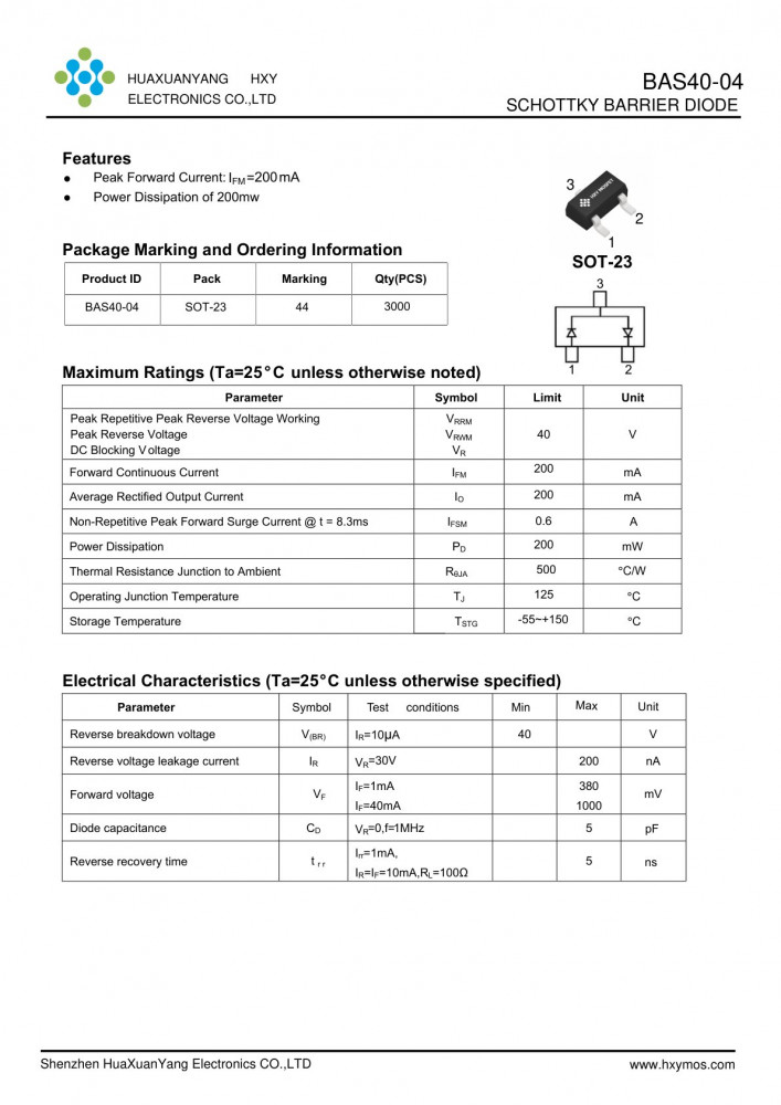 BAS40-04 datasheet page 1