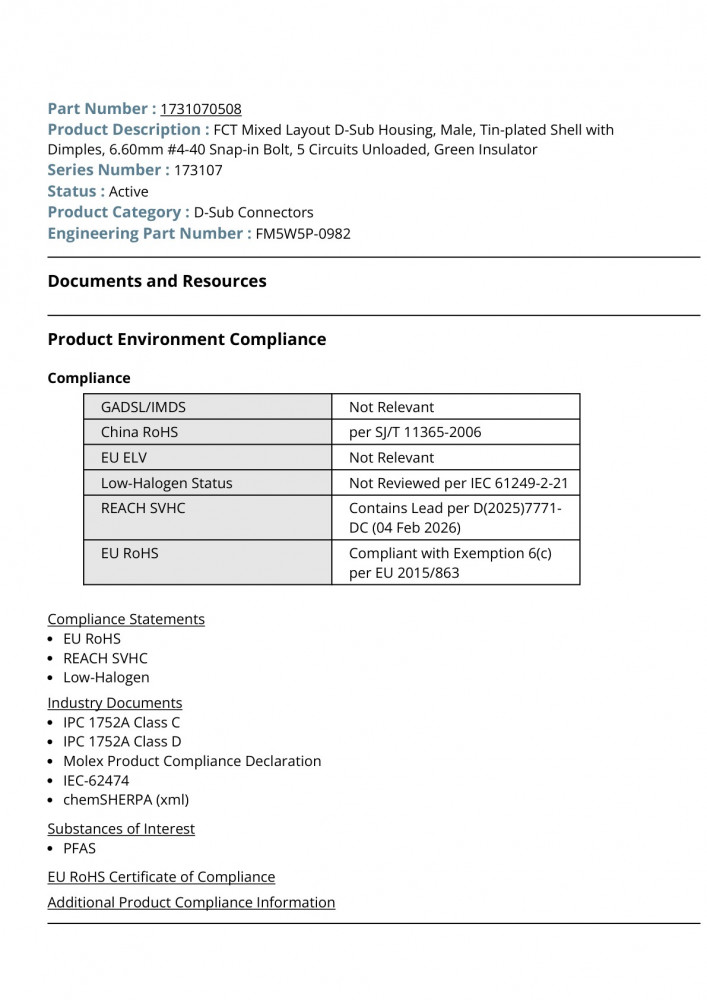 Technical document page 1 for product 1731070508