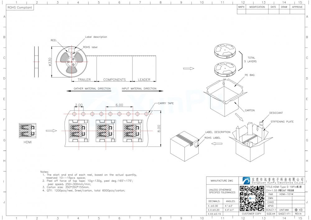 XUNPU HDMI-101W technical drawing page 2
