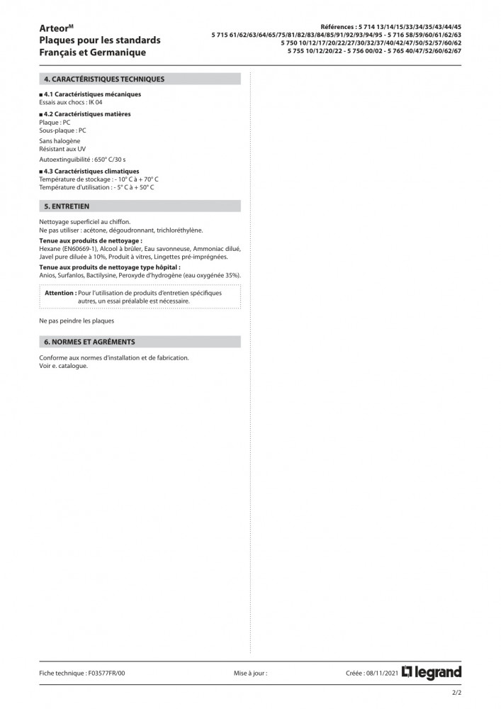 Legrand ArteorM technical document, page 2