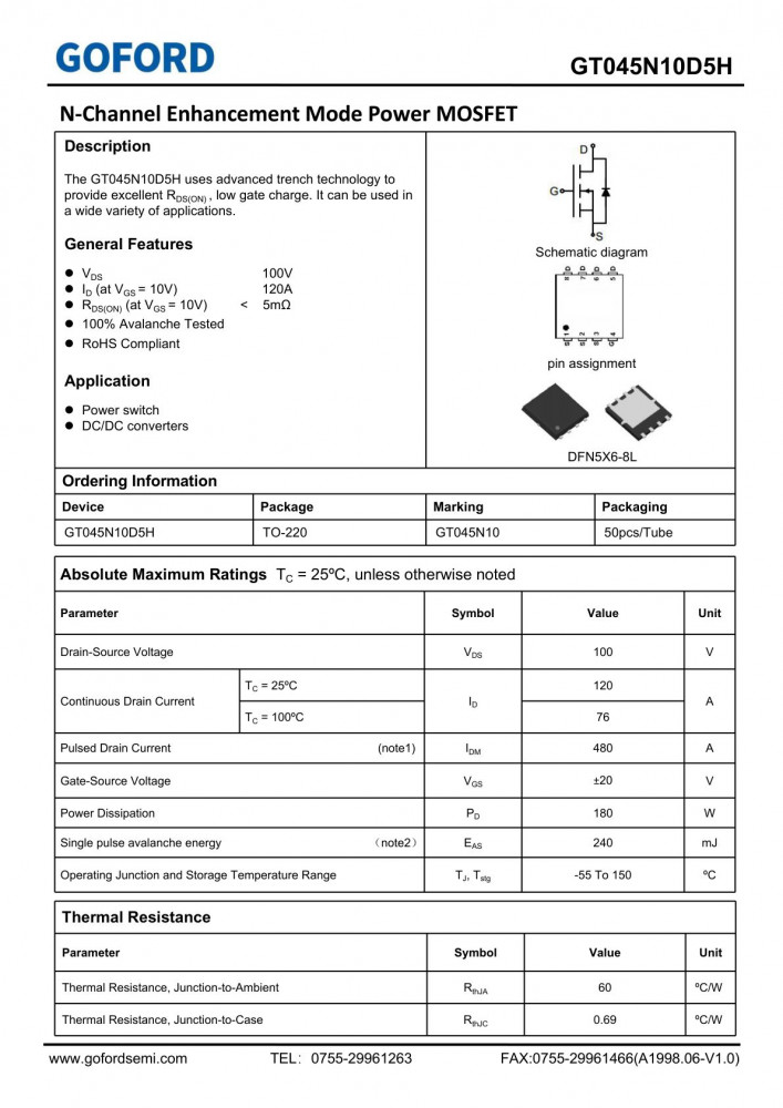 GT045N10D5H datasheet page 1