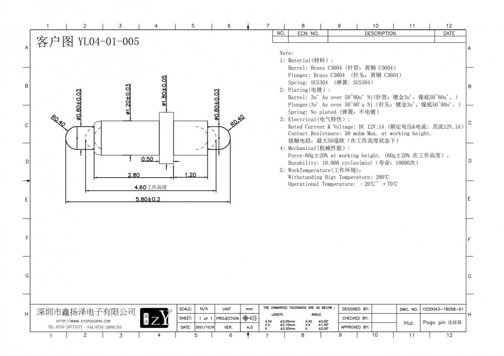 YZD0043-18058-01 specification page 3