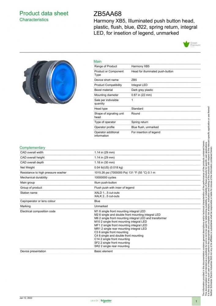 ZB5AA68 technical documentation page 1
