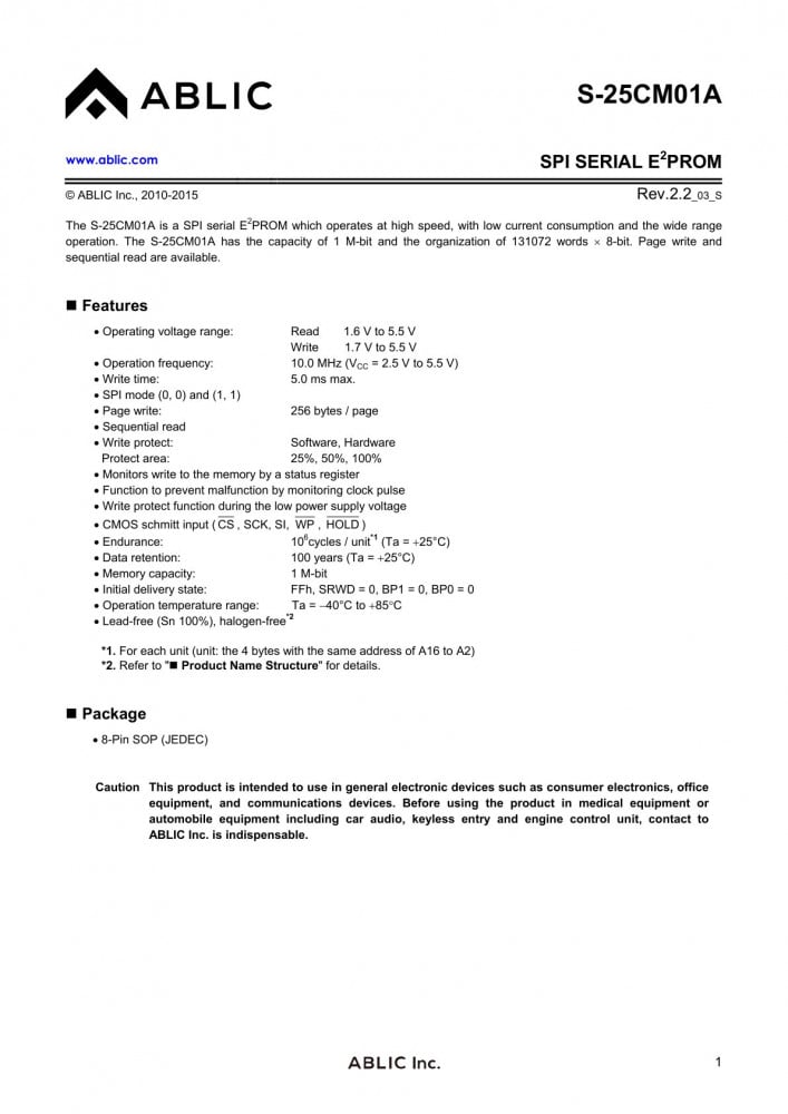 ABLIC S-25CM01A datasheet page 1
