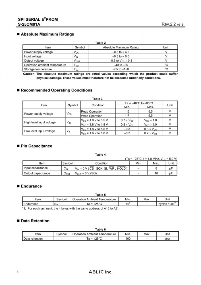 ABLIC S-25CM01A datasheet page 4
