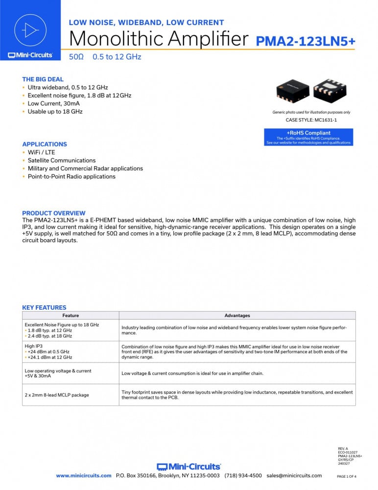 PMA2-123LN5+ technical document page 1