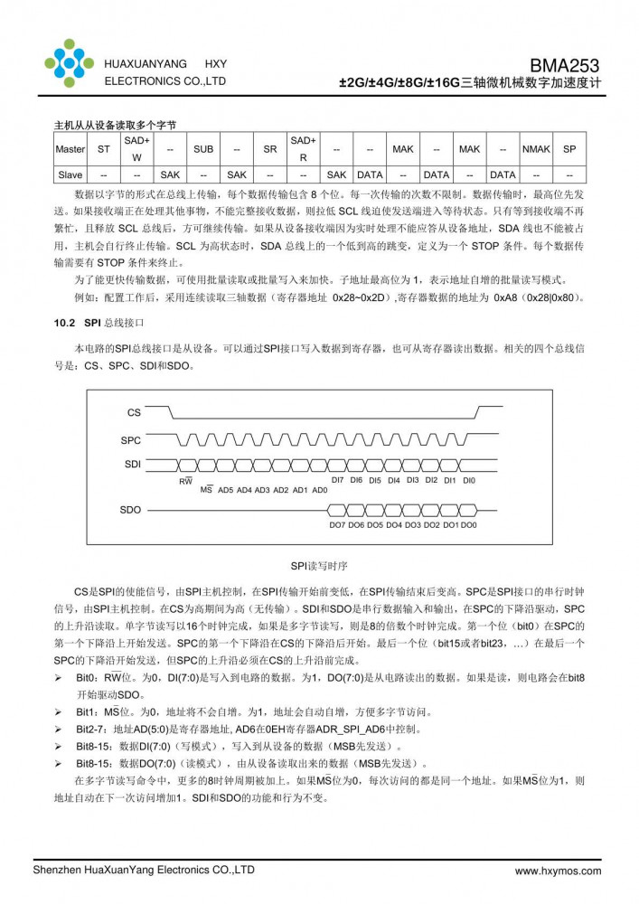 BMA253-HXY technical document page 9