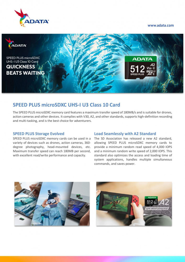 ADATA SPEED PLUS microSDXC product documentation page 1