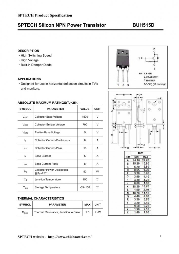 BUH515D datasheet page 1