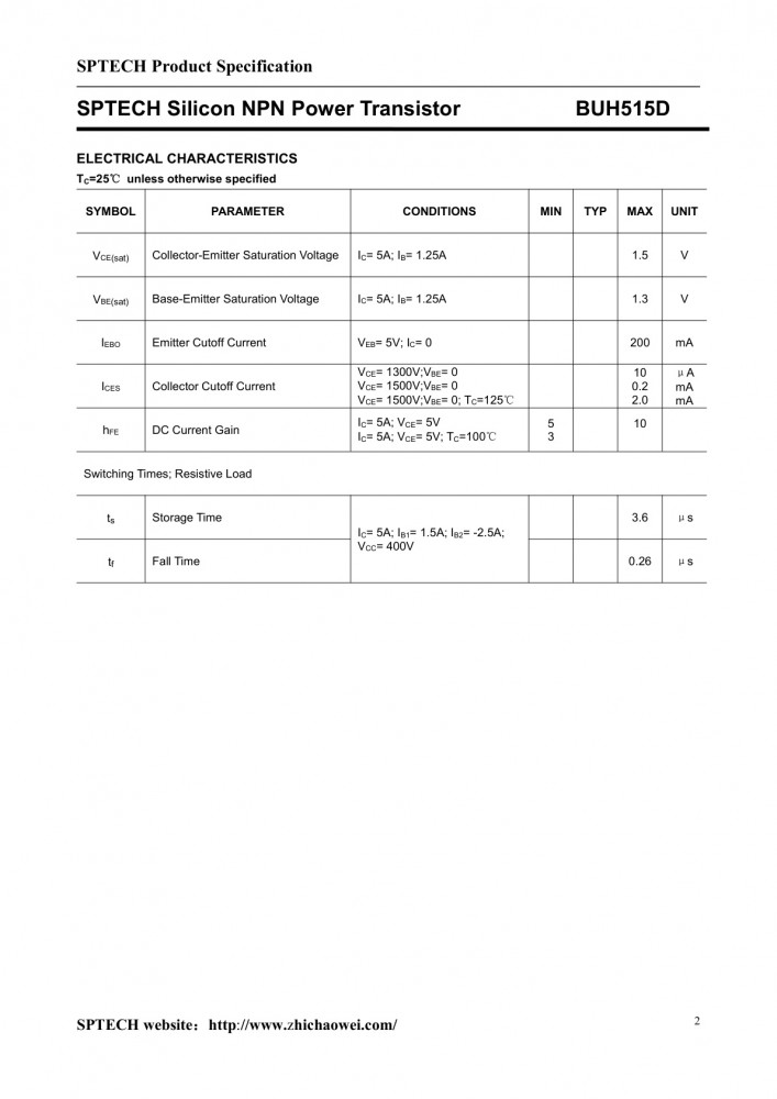 BUH515D datasheet page 2